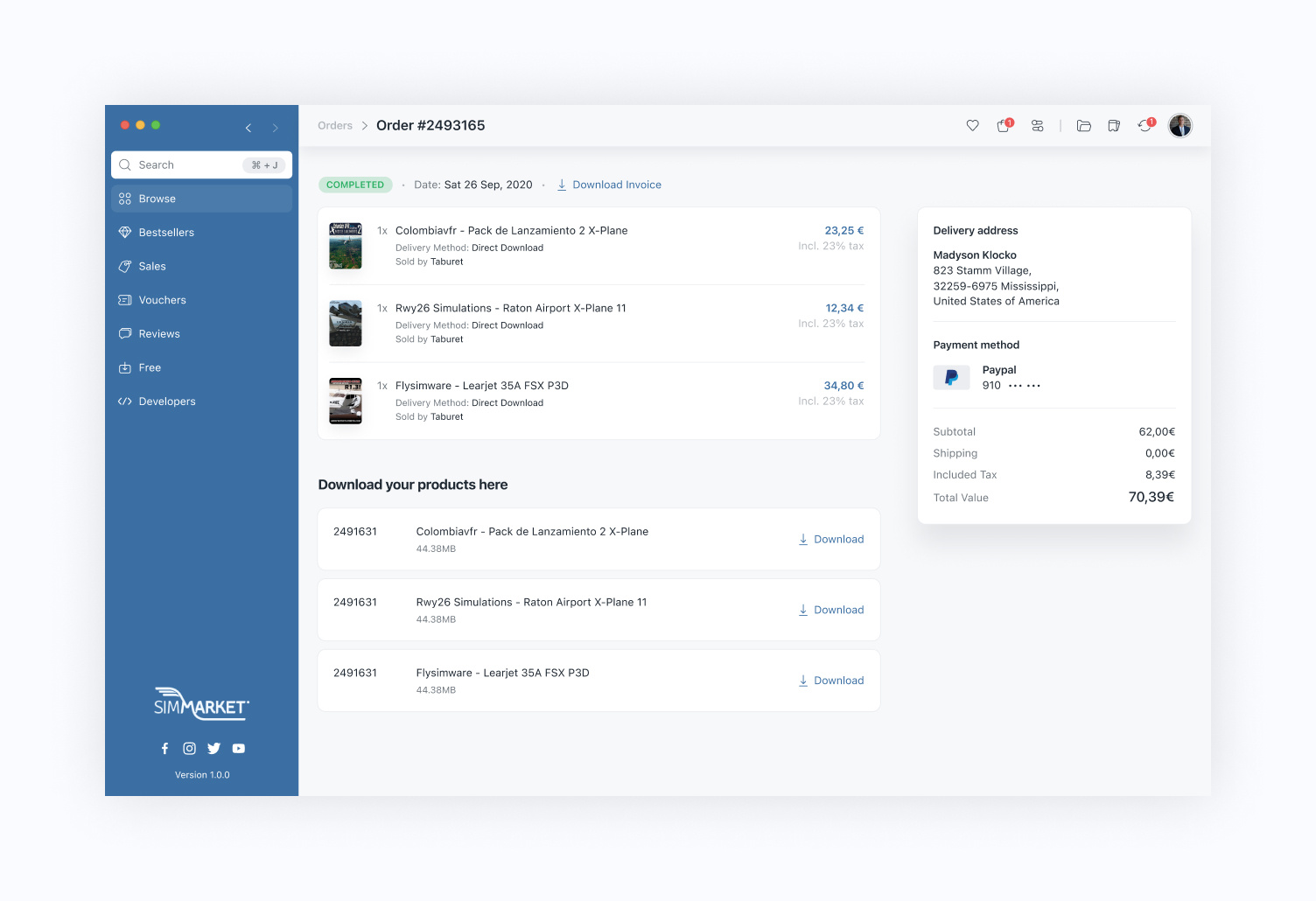 simMarket Desktop App Checkout by Concealed on Dribbble
