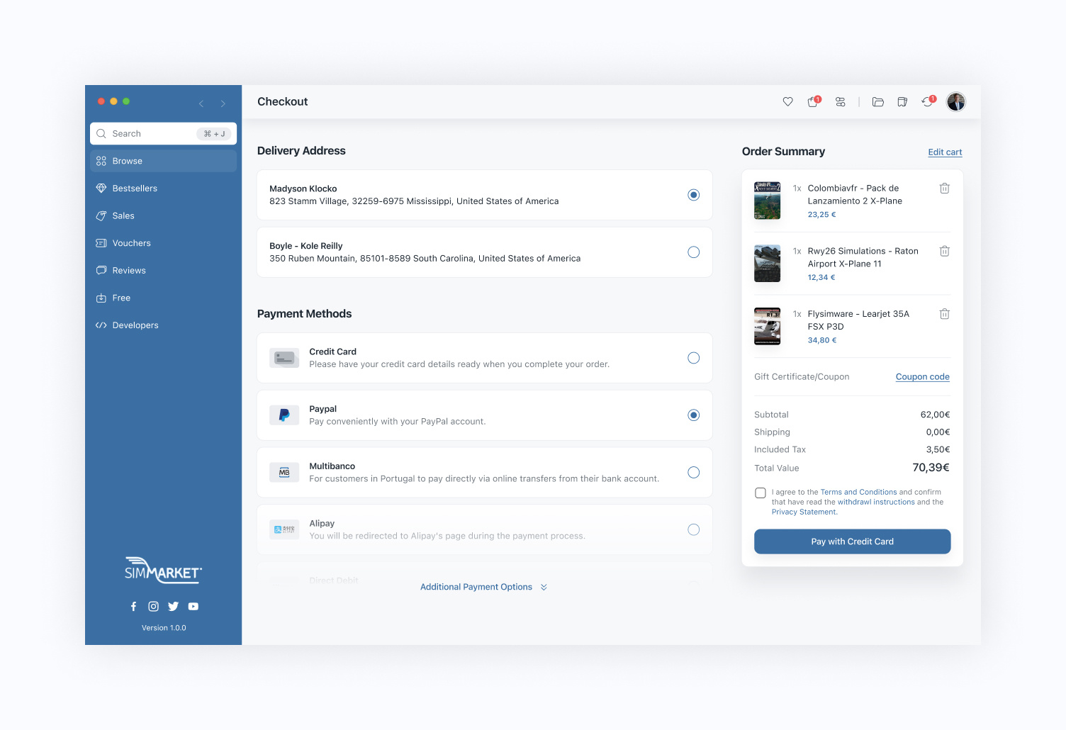 simMarket Desktop App Checkout by Concealed on Dribbble