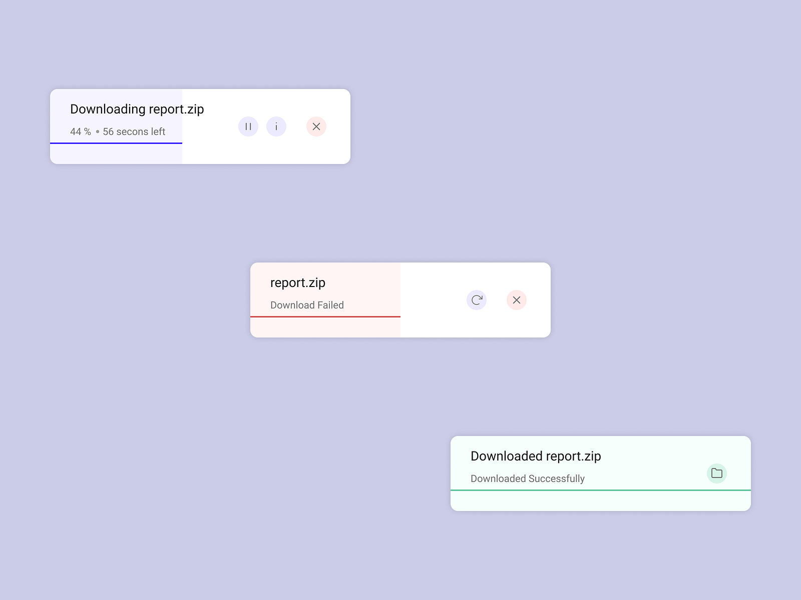 Different states of Download card (#dailyui #011) by Tushar on Dribbble