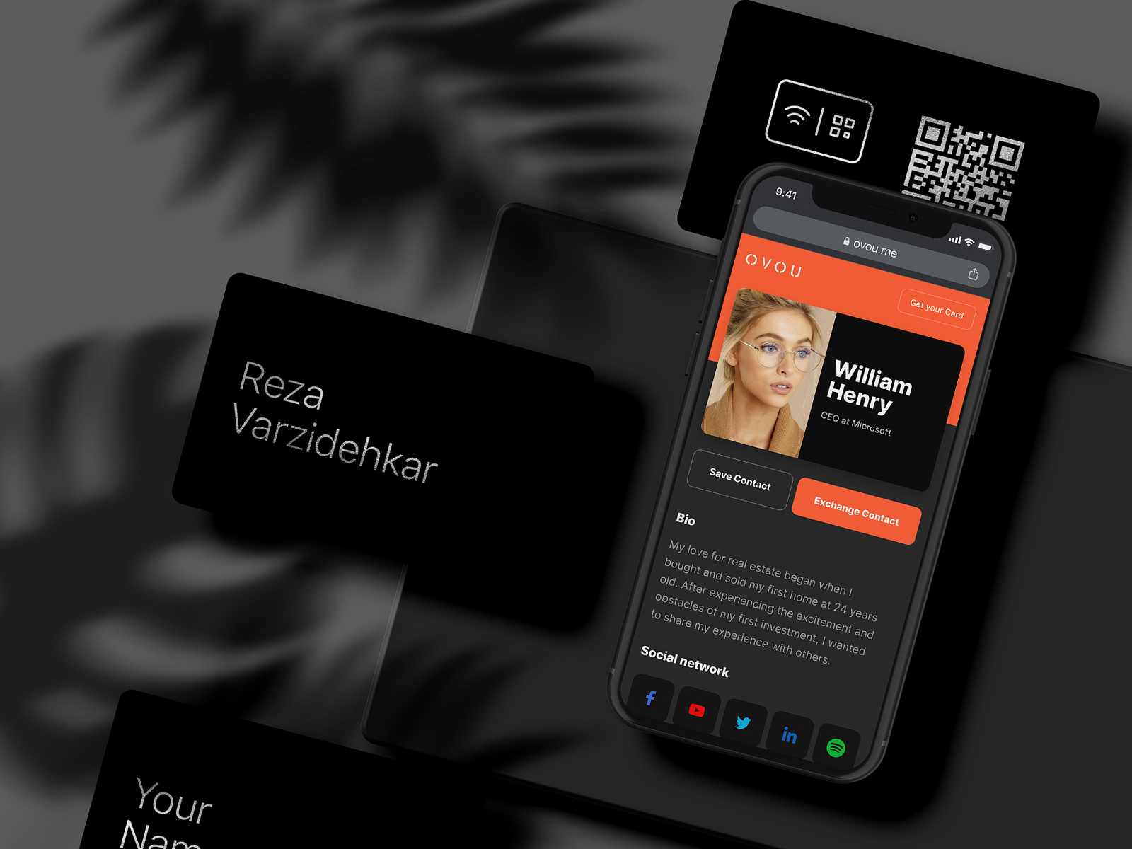 Digital vcard OVOU project. Dark / black theme. Digital Business by ...