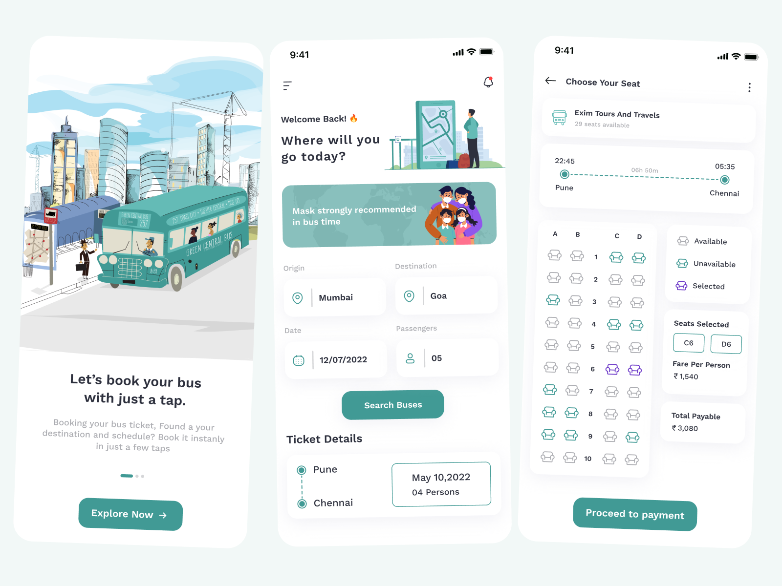 Bus Ticket Booking App UI Design by Implies Solution on Dribbble