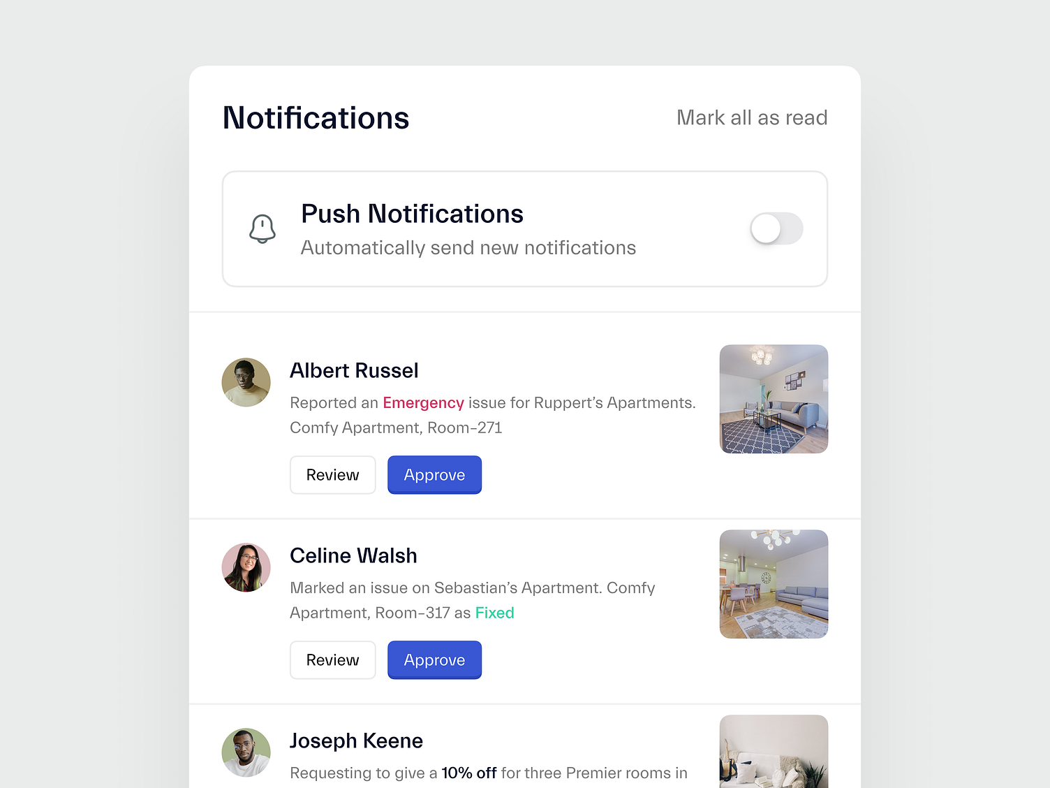 Management Property Dashboard – Notifications by Firman JP on Dribbble