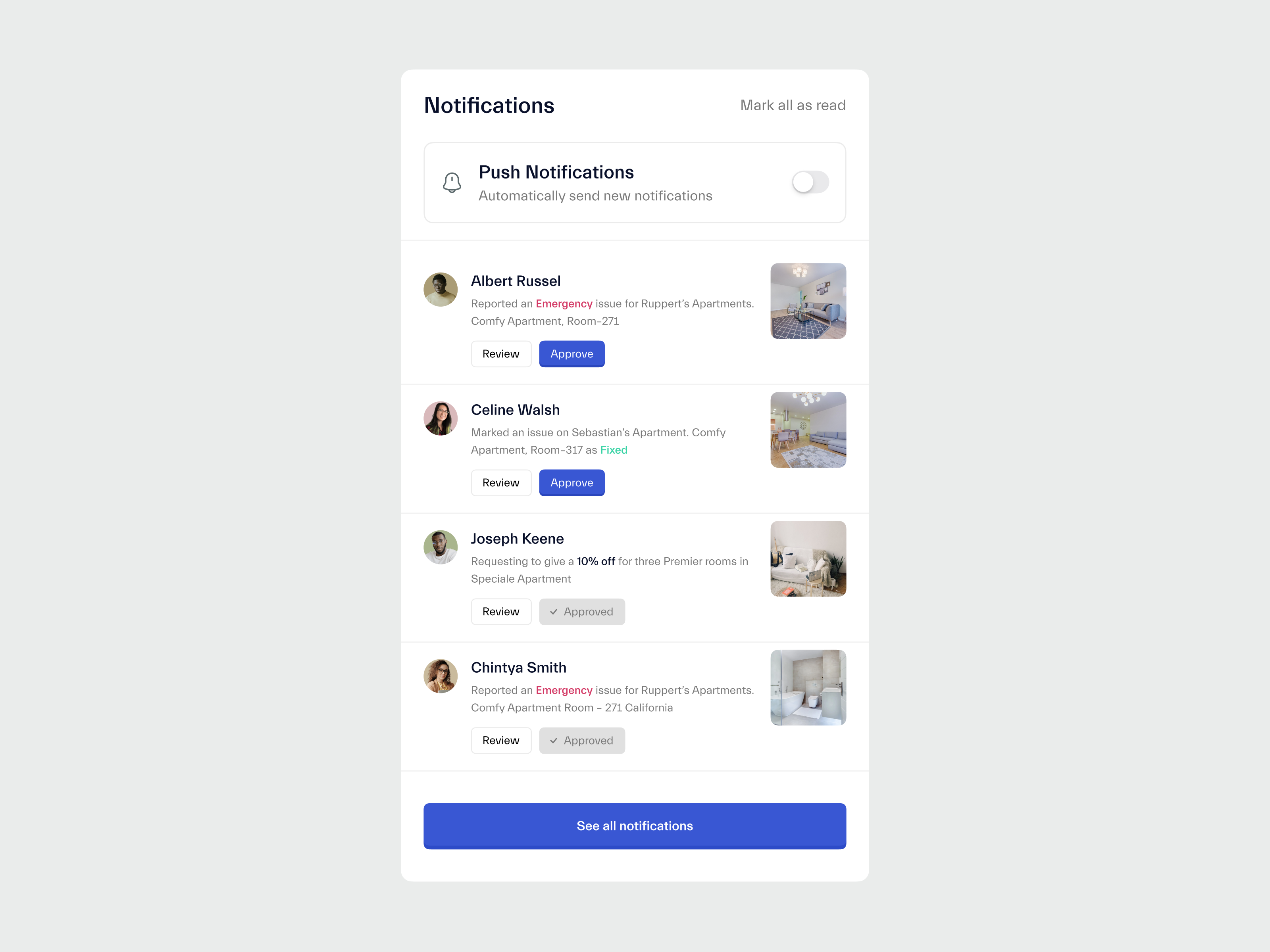 Management Property Dashboard – Notifications by Firman JP on Dribbble