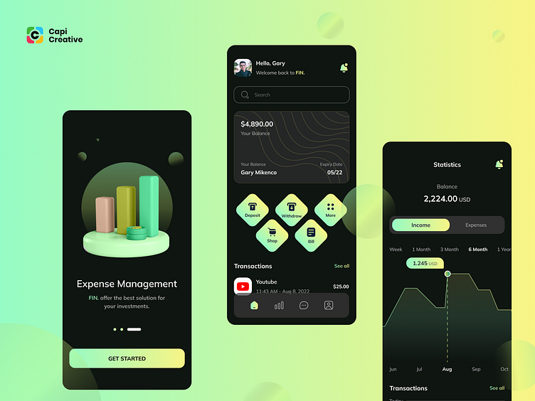 Finance - Mobile app Design by Capi Product for Capi Creative on Dribbble