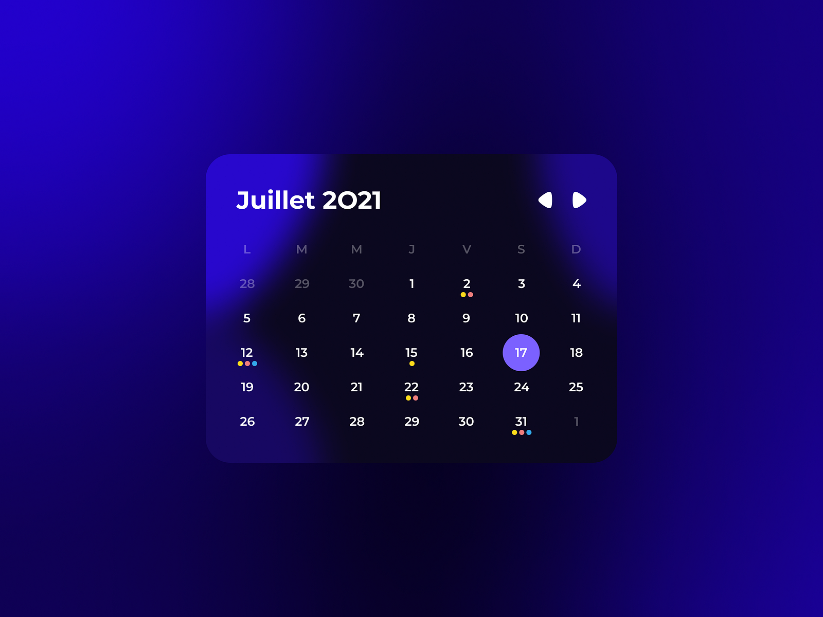 Responsive calendar by Berenger ZANTANGNI on Dribbble