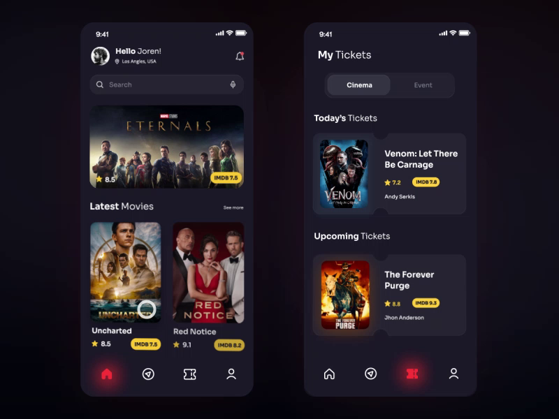 Movie booking app interaction by Galaxy UX Studio on Dribbble