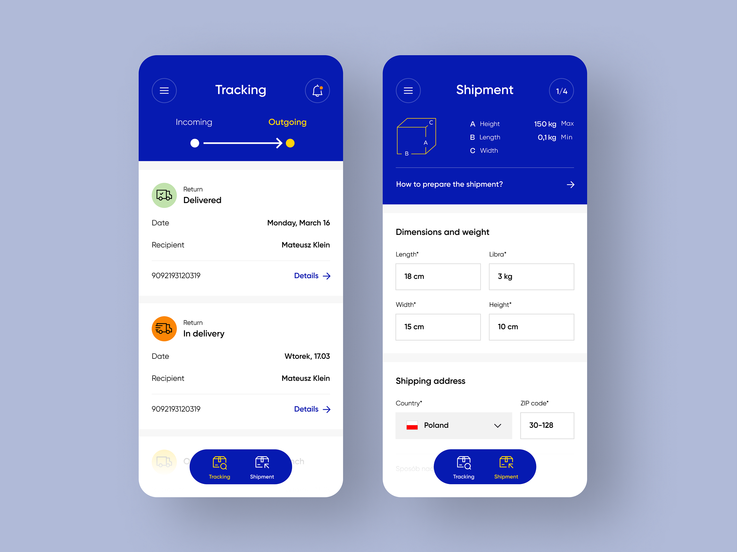 GLS - Tracking & Shipment mobile app by Mateusz Klein for iteo on Dribbble