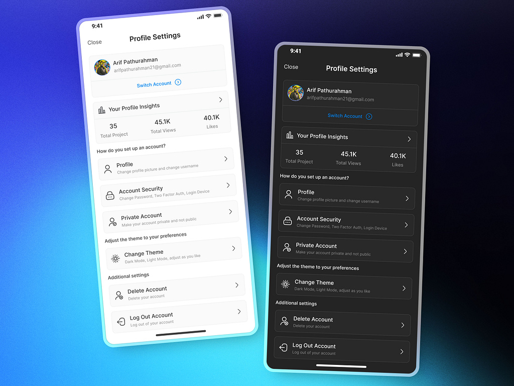 Profile Settings Mobile App UI by Arif Pathurahman on Dribbble