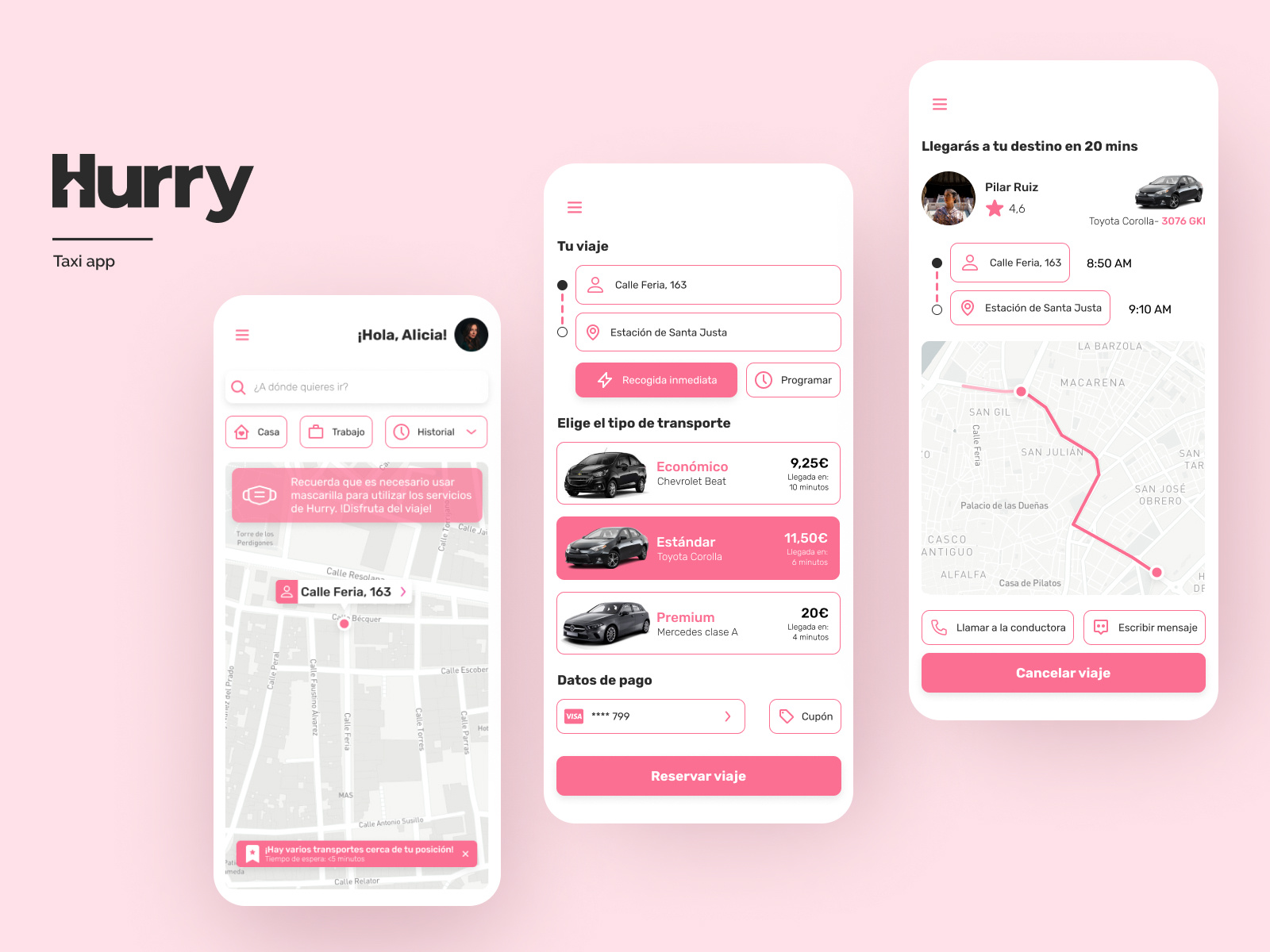 Taxi App design by Pablo Amo on Dribbble