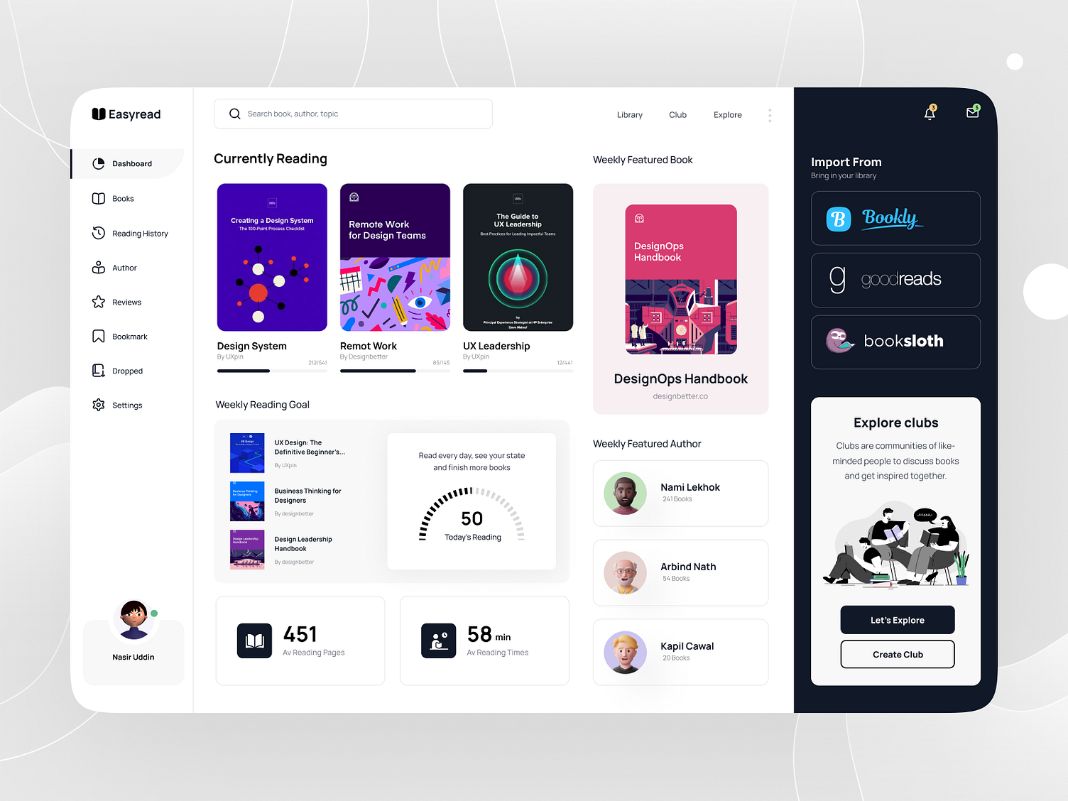 Easy read - Book Reading Platform Dashboard by Nasir Nurency on Dribbble