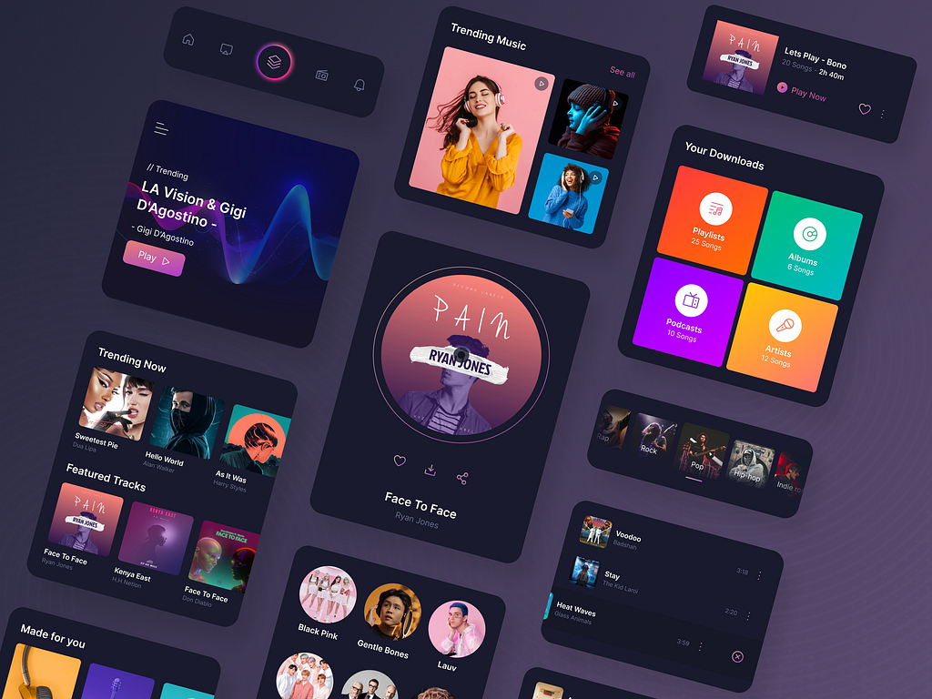 Music app ui and components by Sunny Rathod for TRIONN® on Dribbble