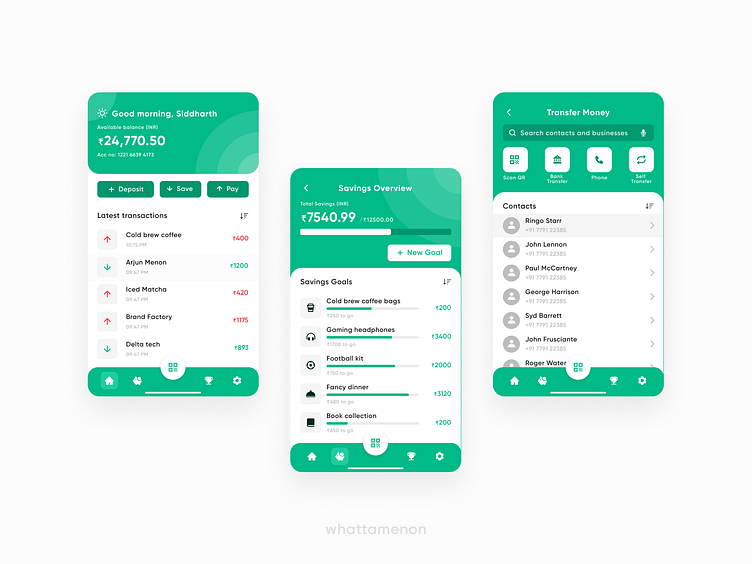 Financial savings app UI by Siddharth Menon on Dribbble