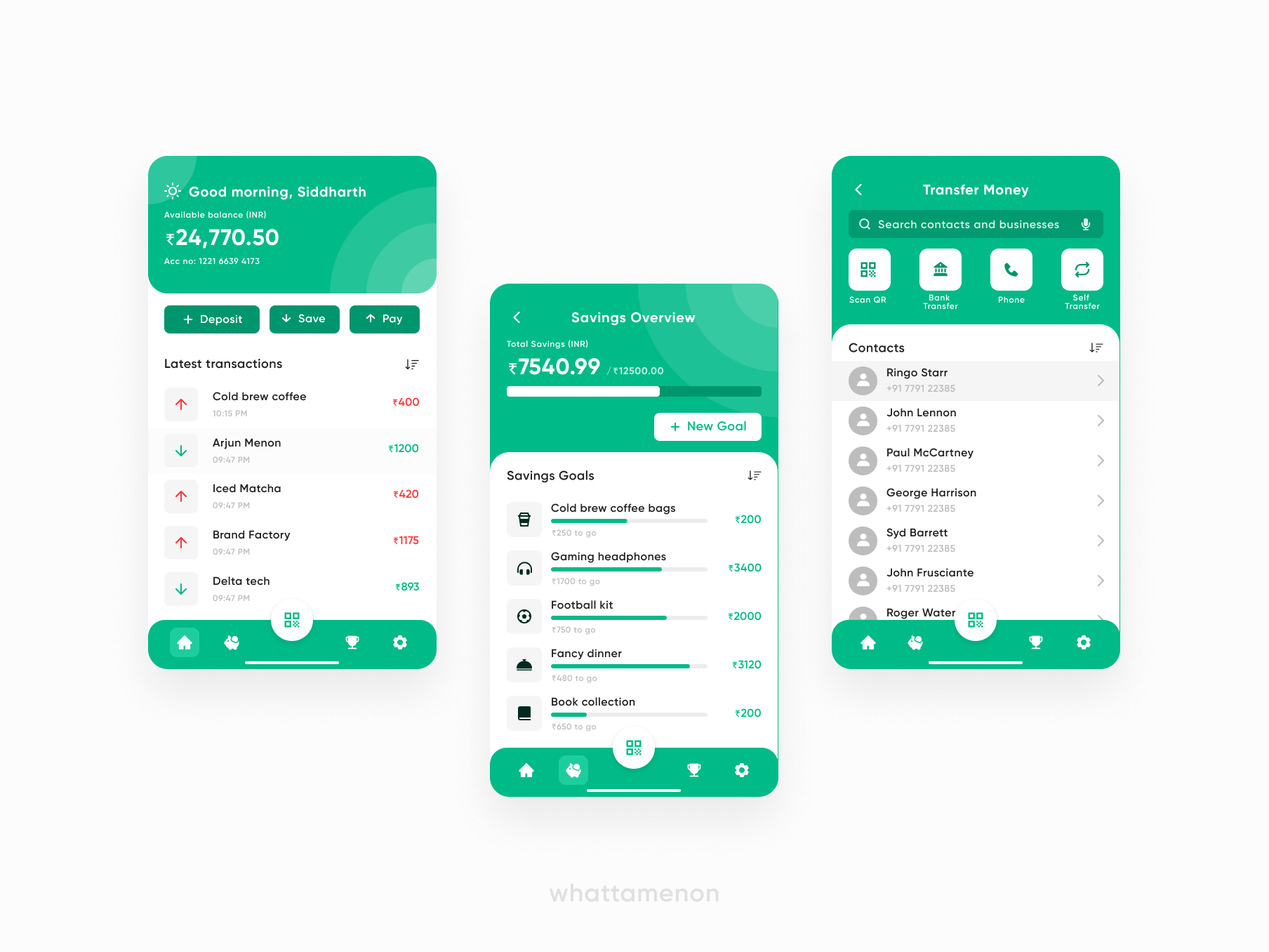 Financial savings app UI by Siddharth Menon on Dribbble
