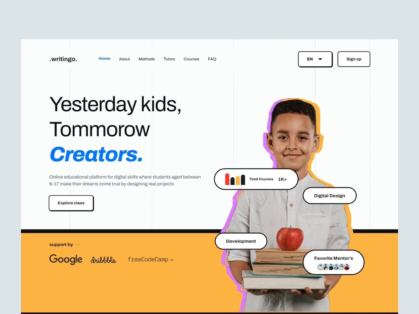 Writingo - Hero Section Children Education by Elux UI/UX for Elux Space ...