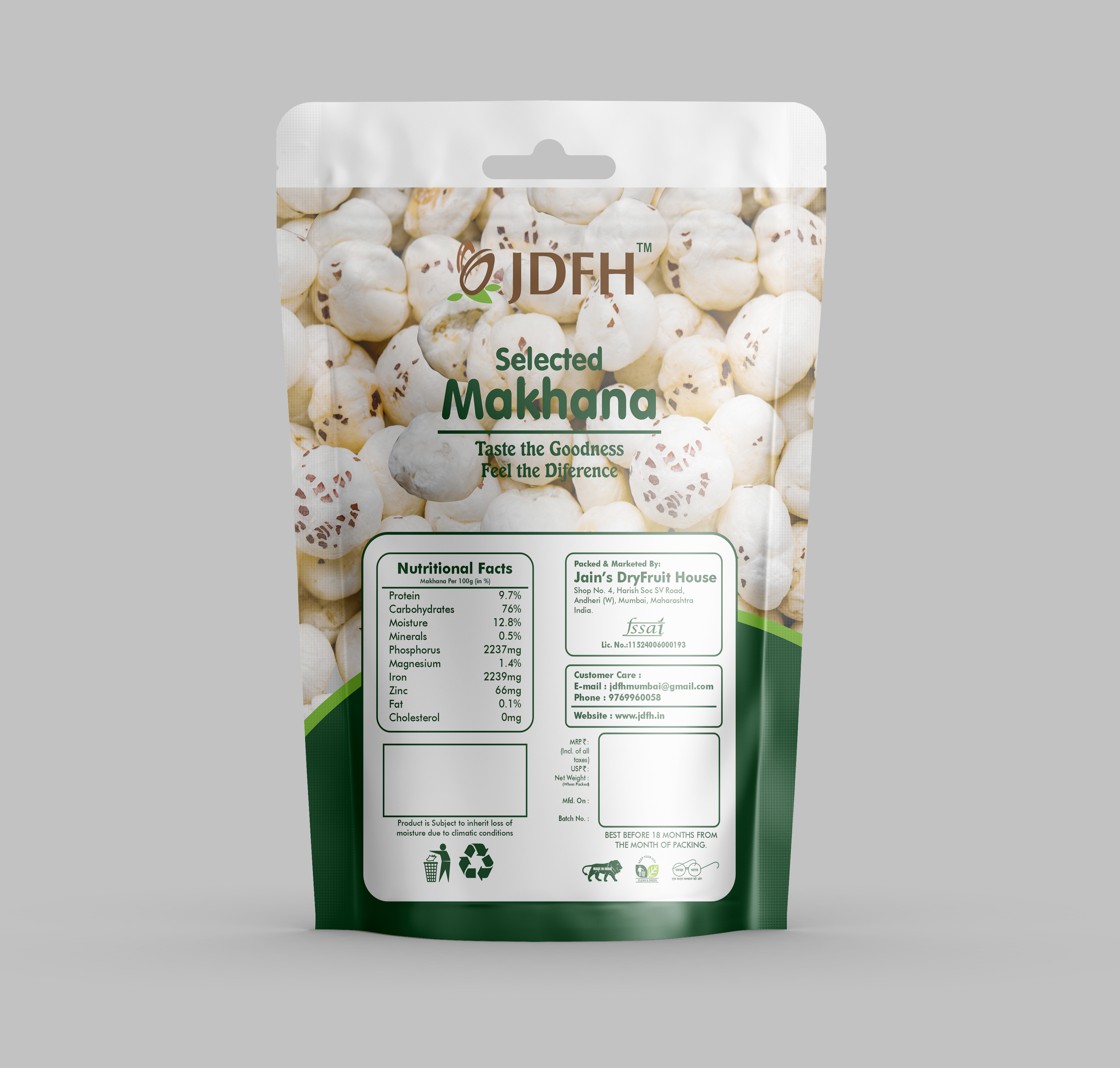 JDFH Makhana Pouch Design by eCare Packaging on Dribbble