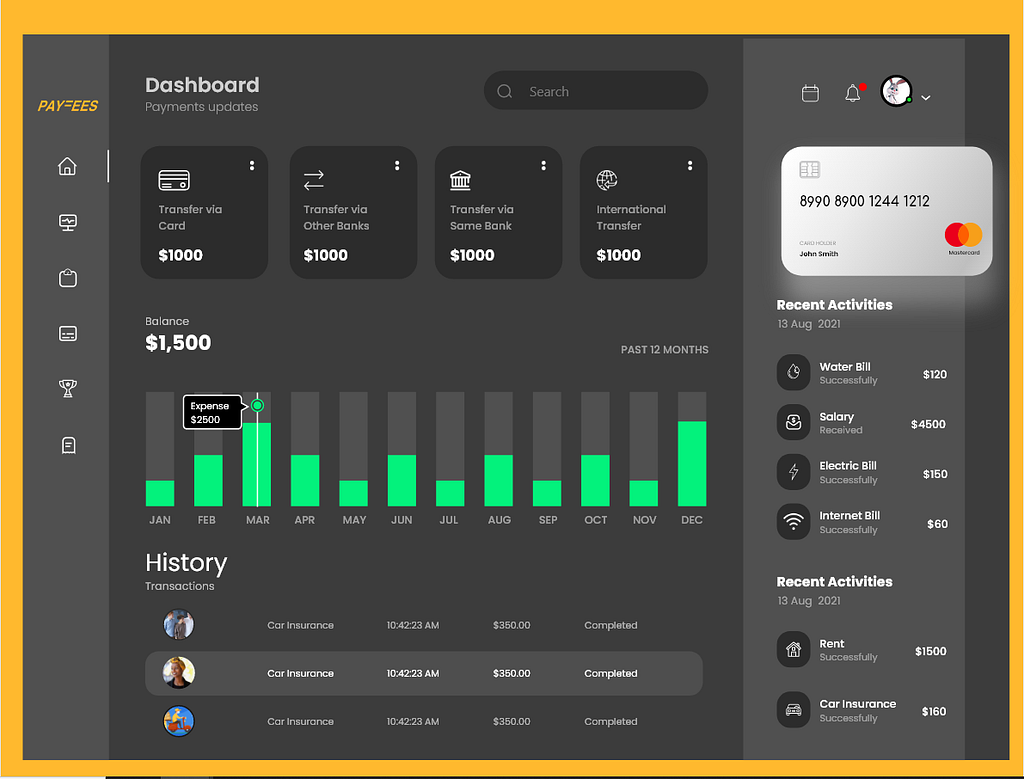 BIlls and payments dashboard by Kennedy Odame on Dribbble