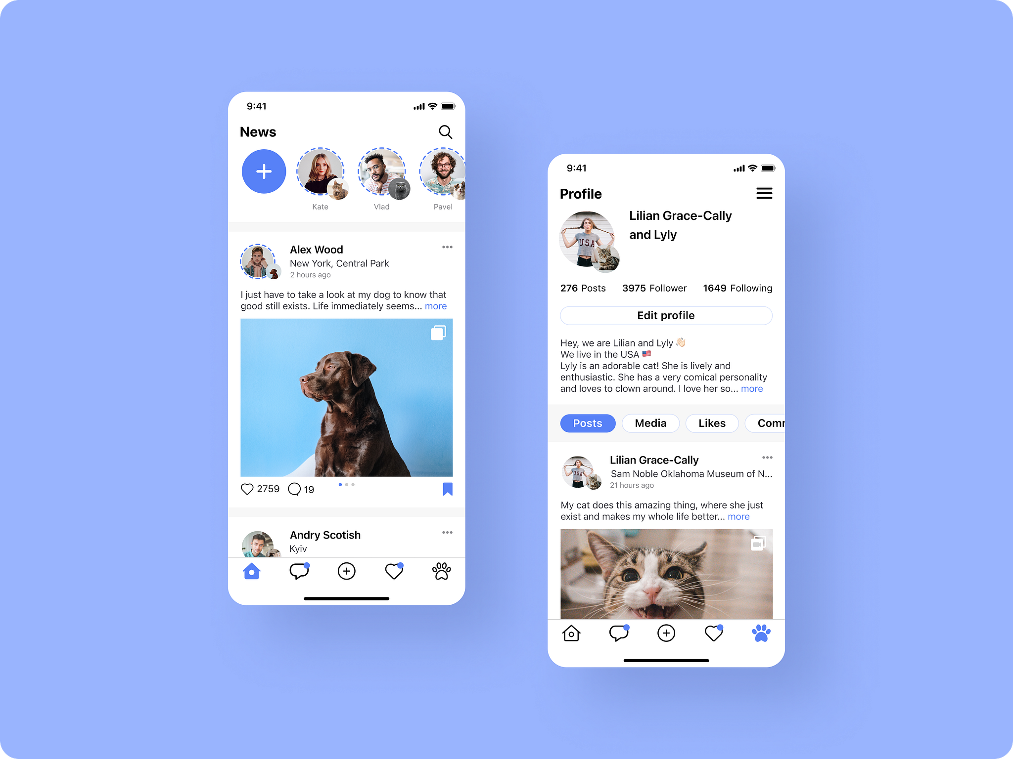 Social network for pet owners by Anastasiia Savchenko on Dribbble
