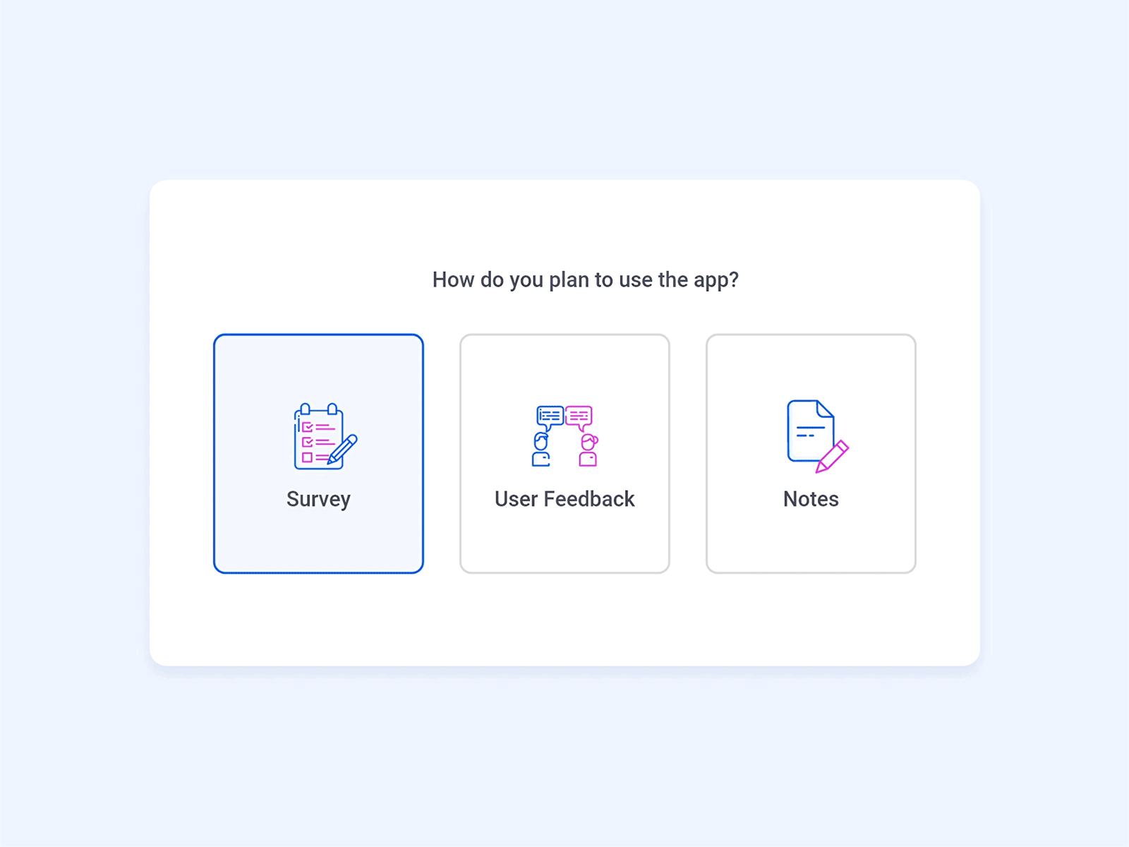Onboarding questionnaire animation by Valentina Mikayelyan on Dribbble