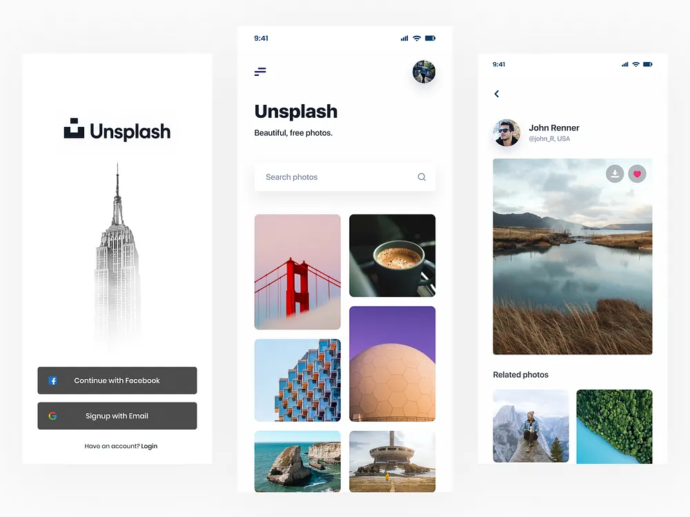 Unsplash App UI designs, themes, templates and downloadable graphic ...