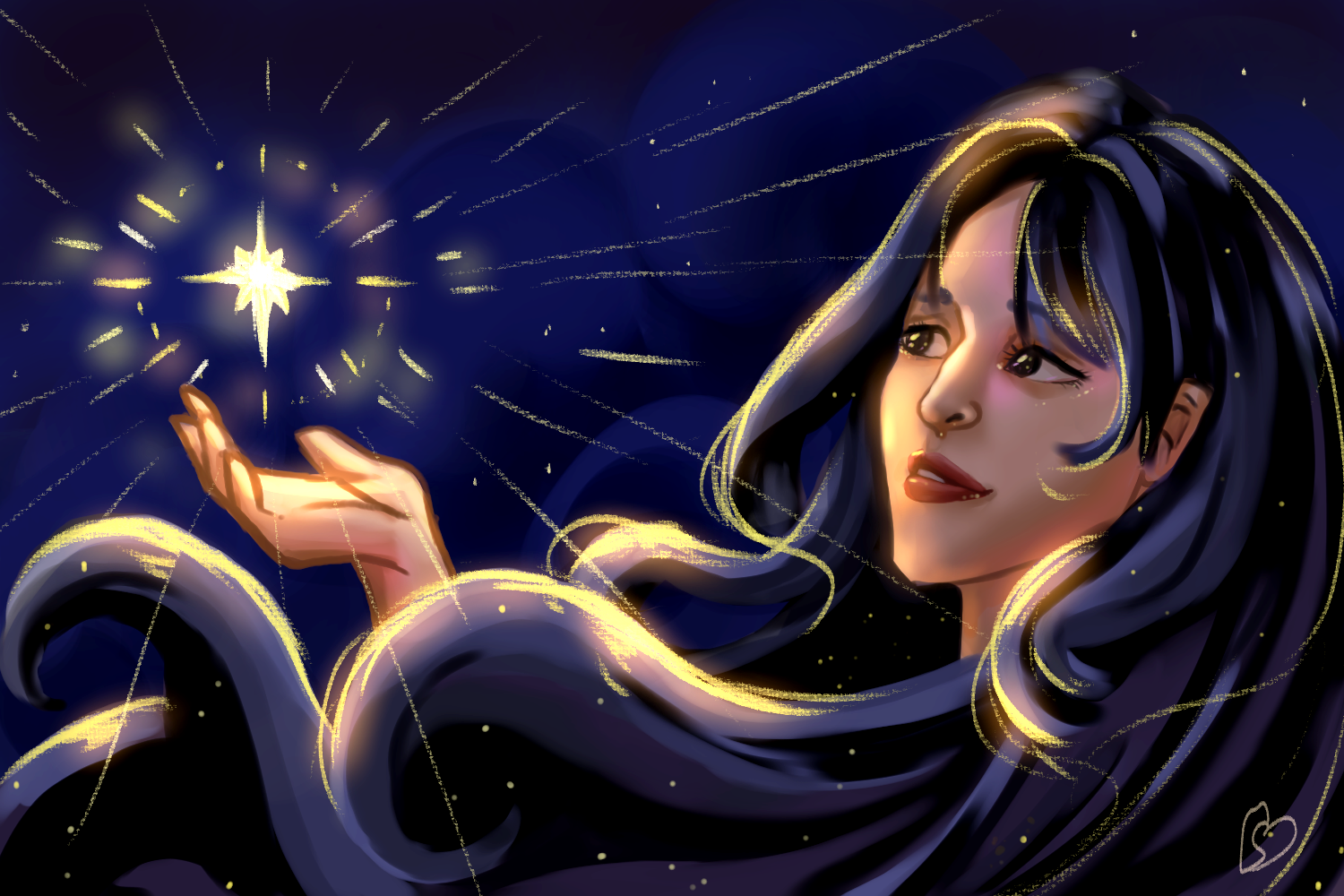 Starry Night inspired self-portrait by Sadaf Draws on Dribbble