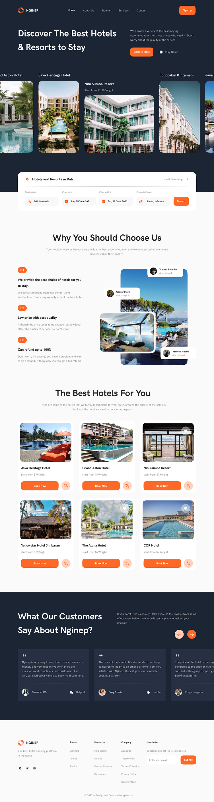 Nginep - Hotel Booking Landing Page by Alèn for Vektora on Dribbble