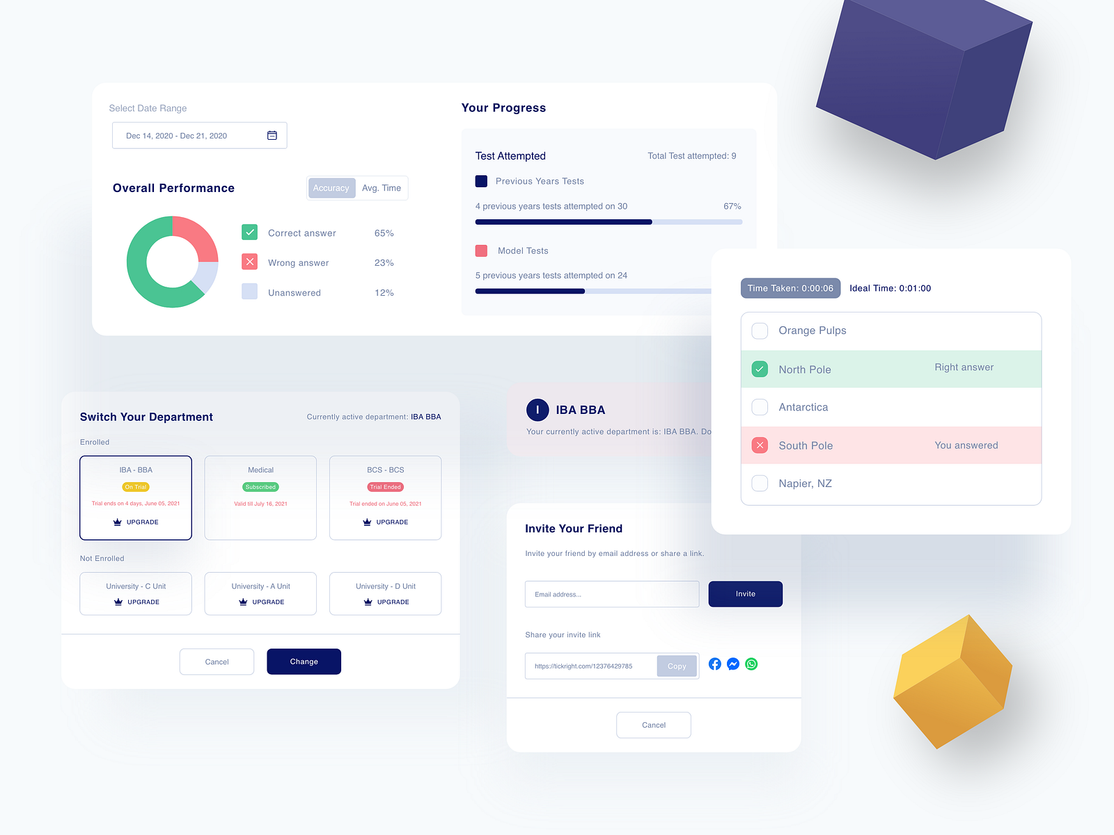 Analytics Cards - Exam System by Razy Hassan on Dribbble