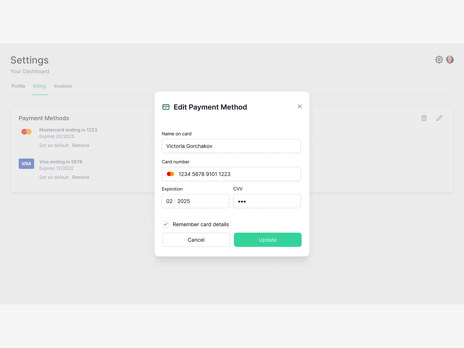 Payment Method Modal by Victoria Gorchakov on Dribbble