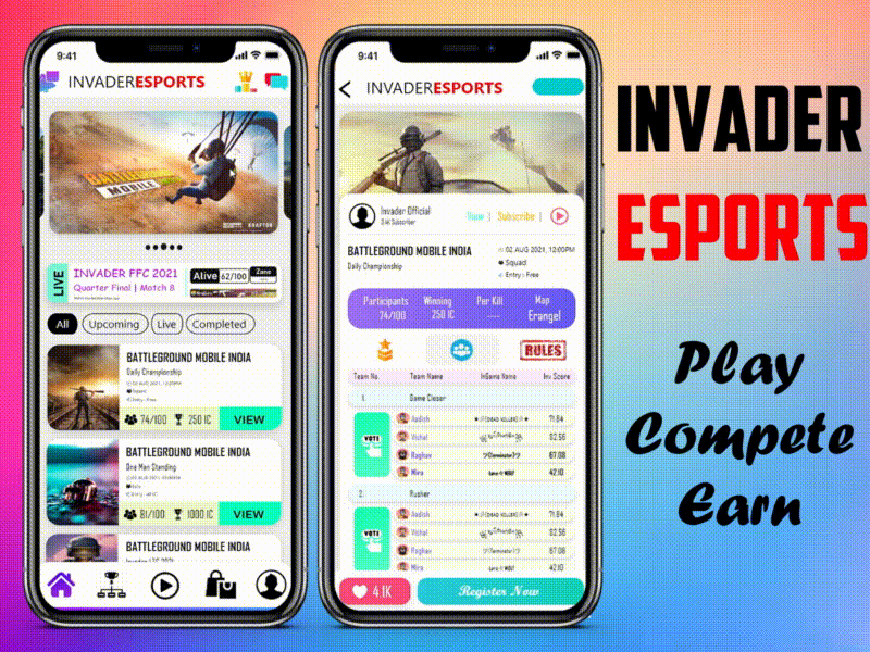 Esports App UI Designs - Invader Esports by Tushar gupta on Dribbble