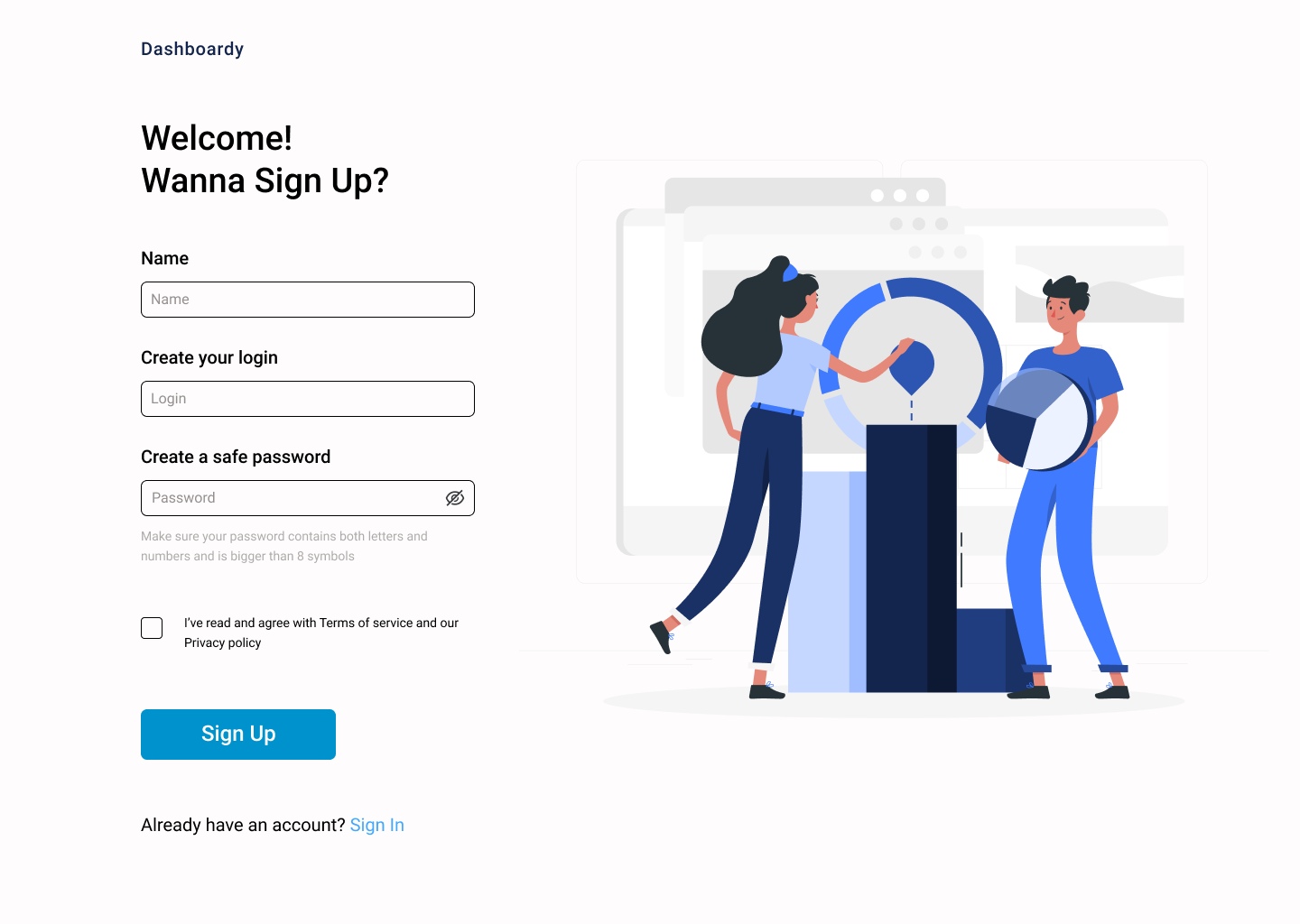 Sign Up page for a desktop Dashboard by Lizaveta Yalak on Dribbble