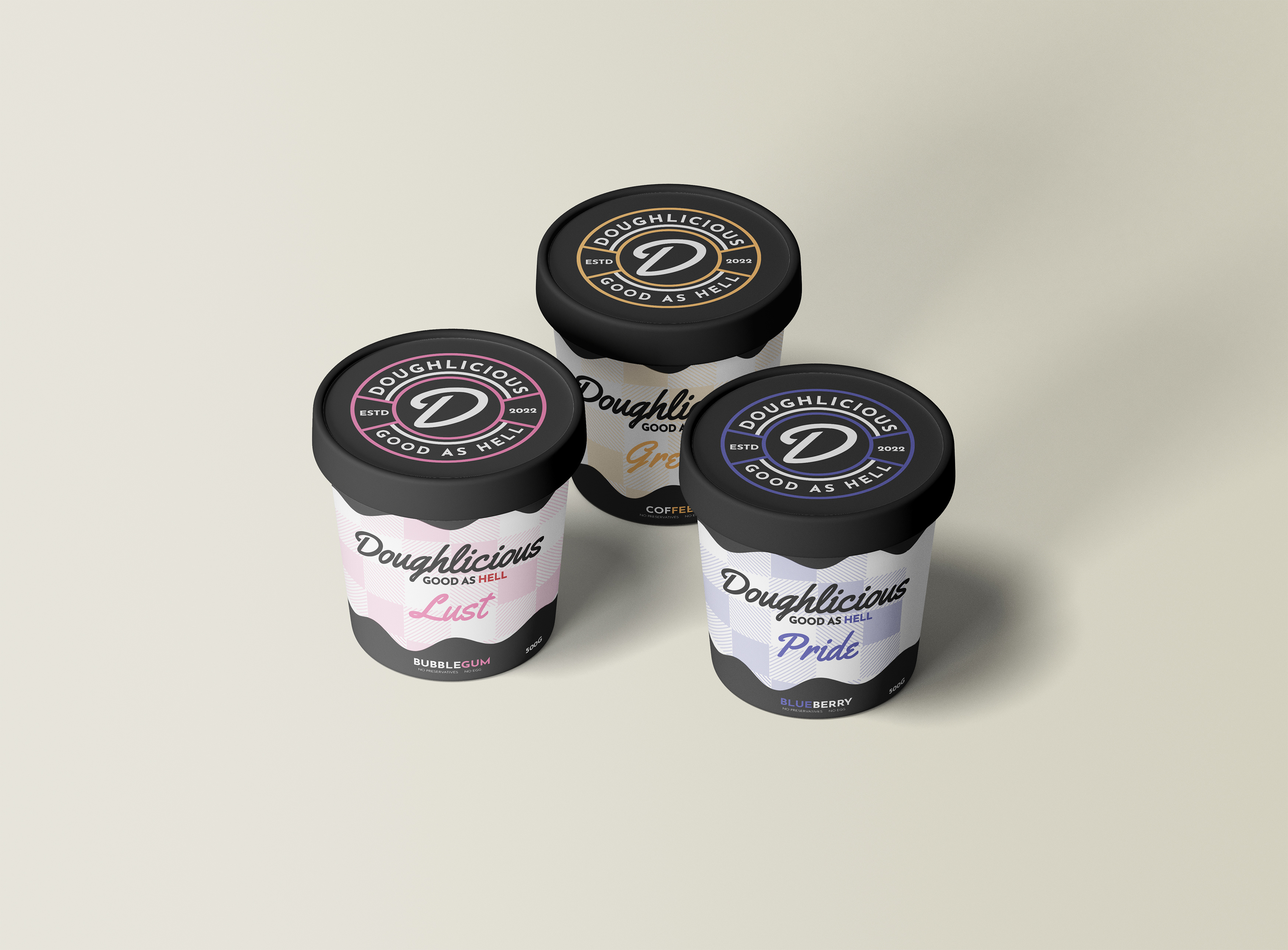 Doughlicious edible cookie dough logo and packaging design by Billy ...