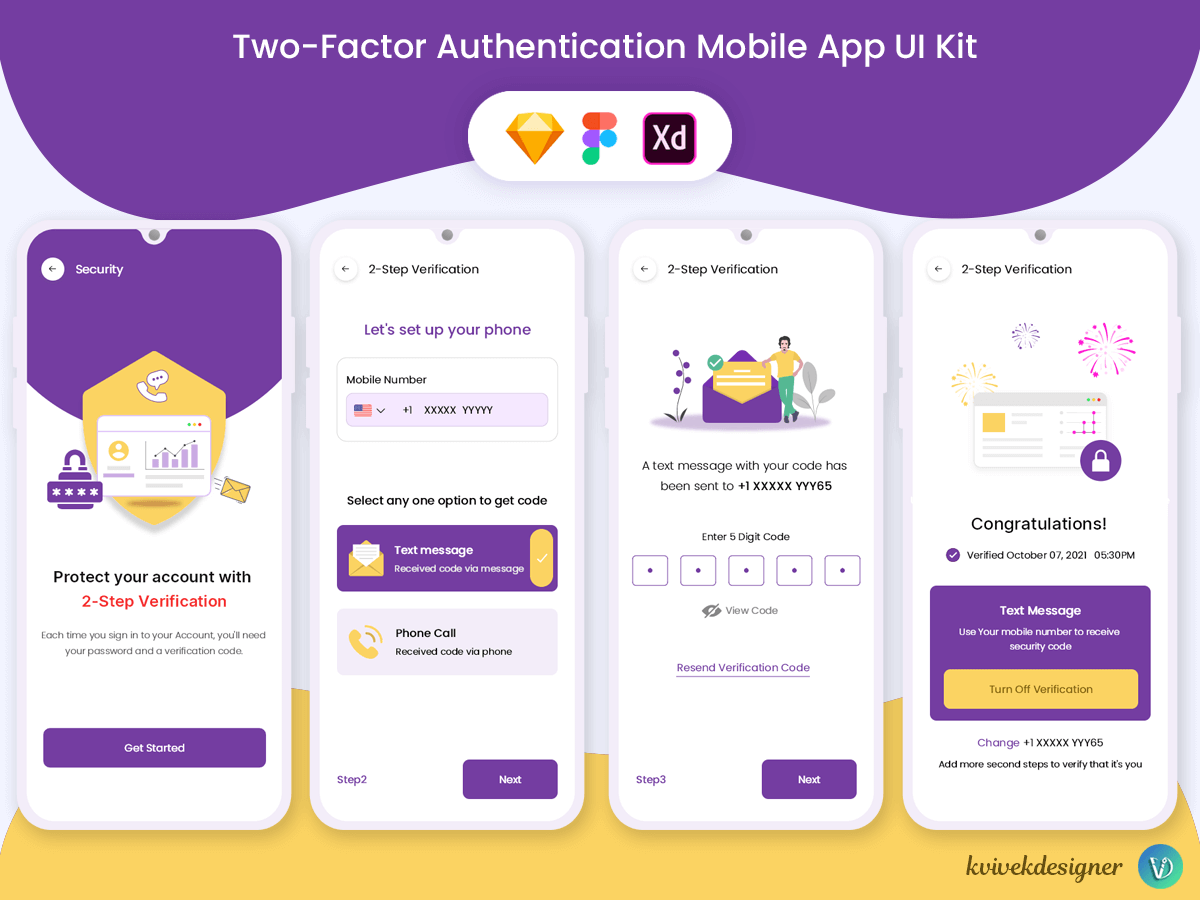 Two-Factor Authentication Mobile App UI Kit by Vivek K on Dribbble