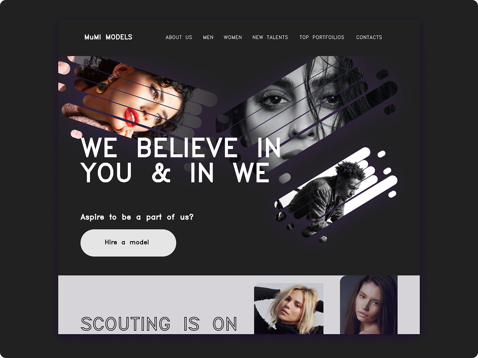 Modeling agency website design - HOME PAGE by Vanessa Adohe on Dribbble
