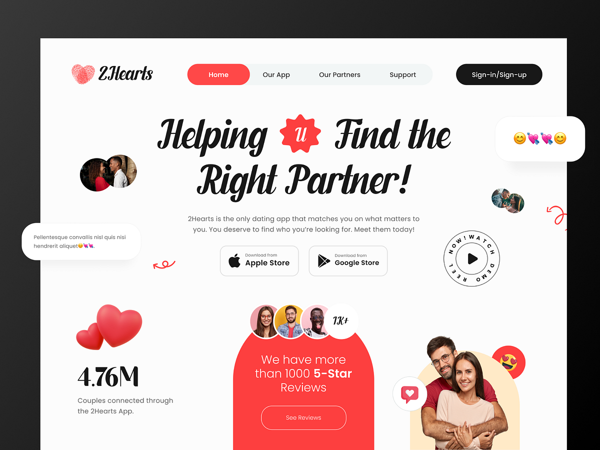 Dating Landing Page UI by Levi Wilson on Dribbble