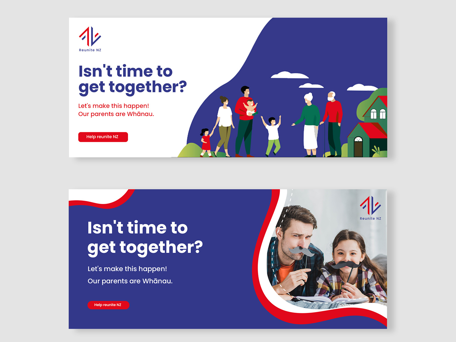 Social Banner Designs for Reunite NZ by Temis on Dribbble