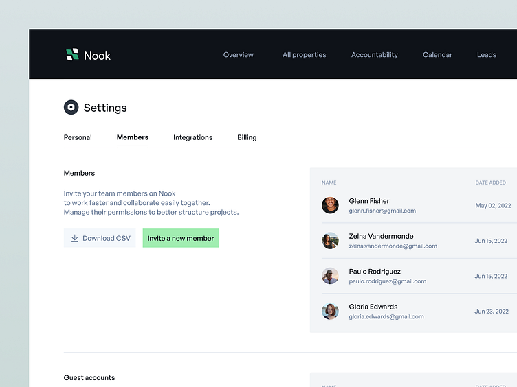 Nook • Members Settings by Juliette Lagache on Dribbble