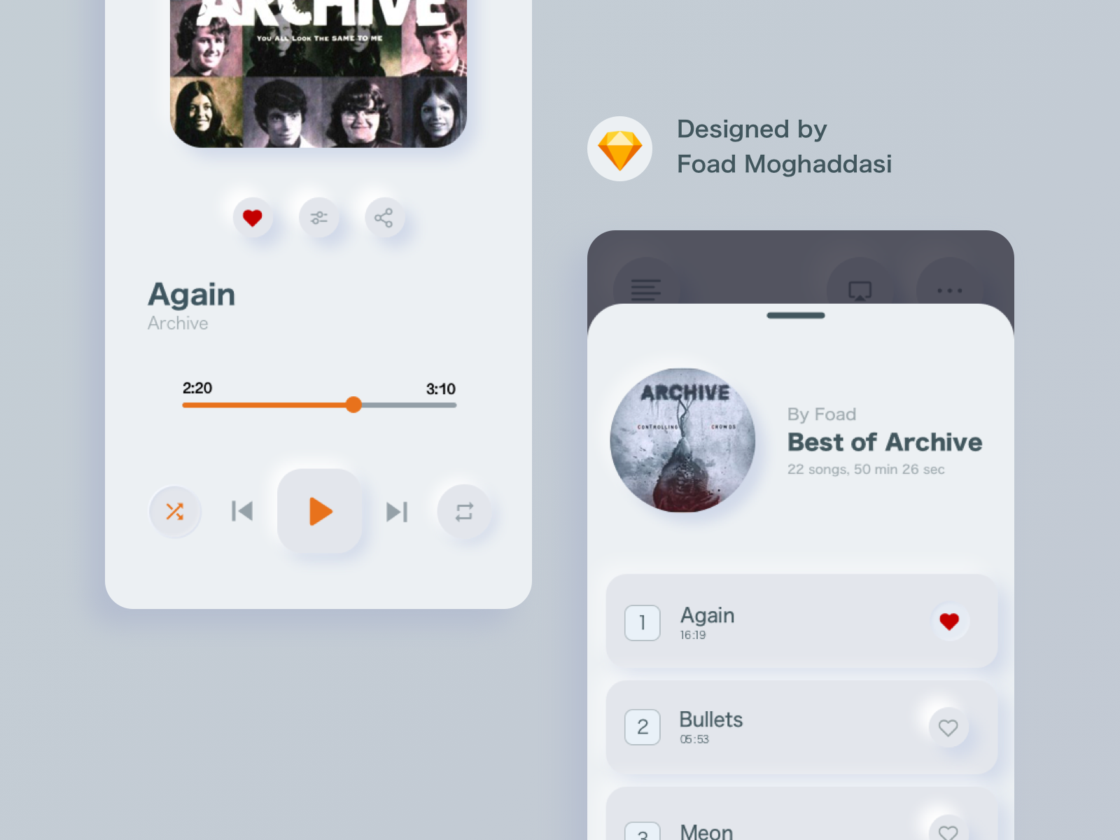 Neomorphism music player by Foad Moghaddasi on Dribbble