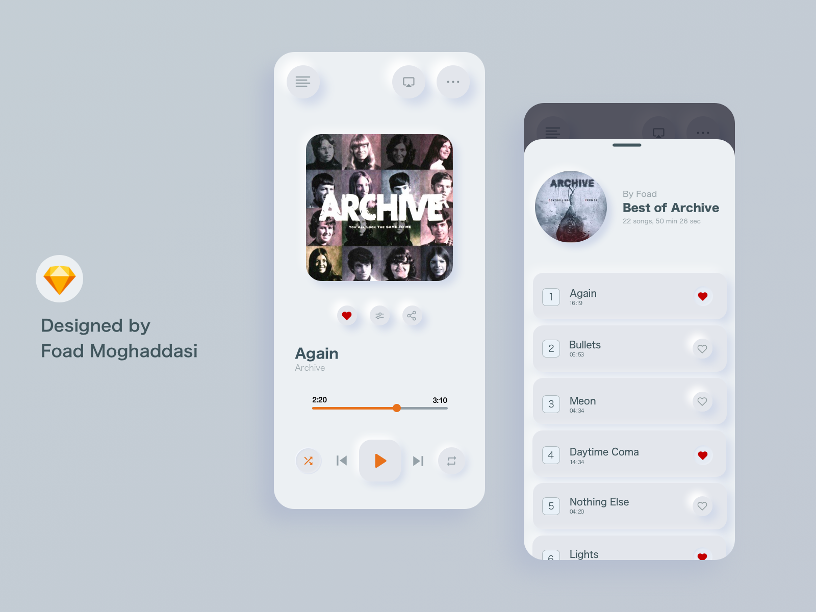 Neomorphism music player design by Foad Moghaddasi on Dribbble