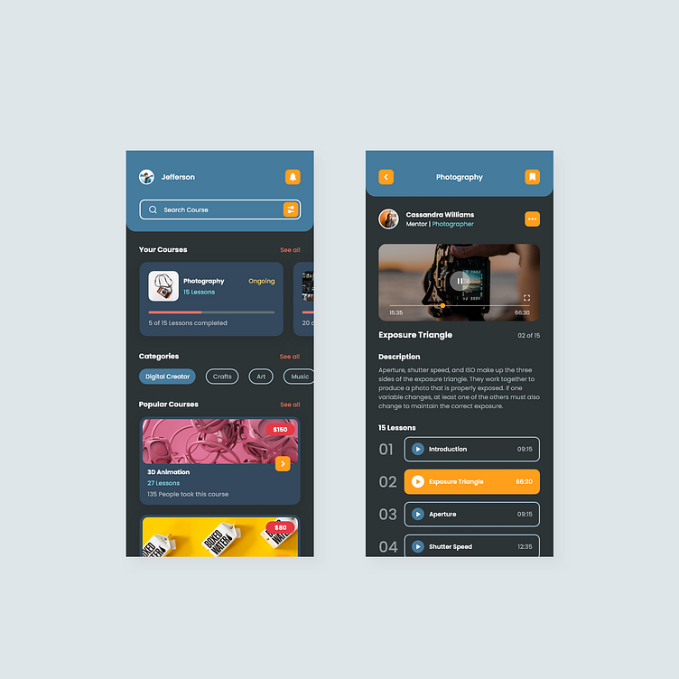 Online Course App - Dark Mode by uxwelist on Dribbble