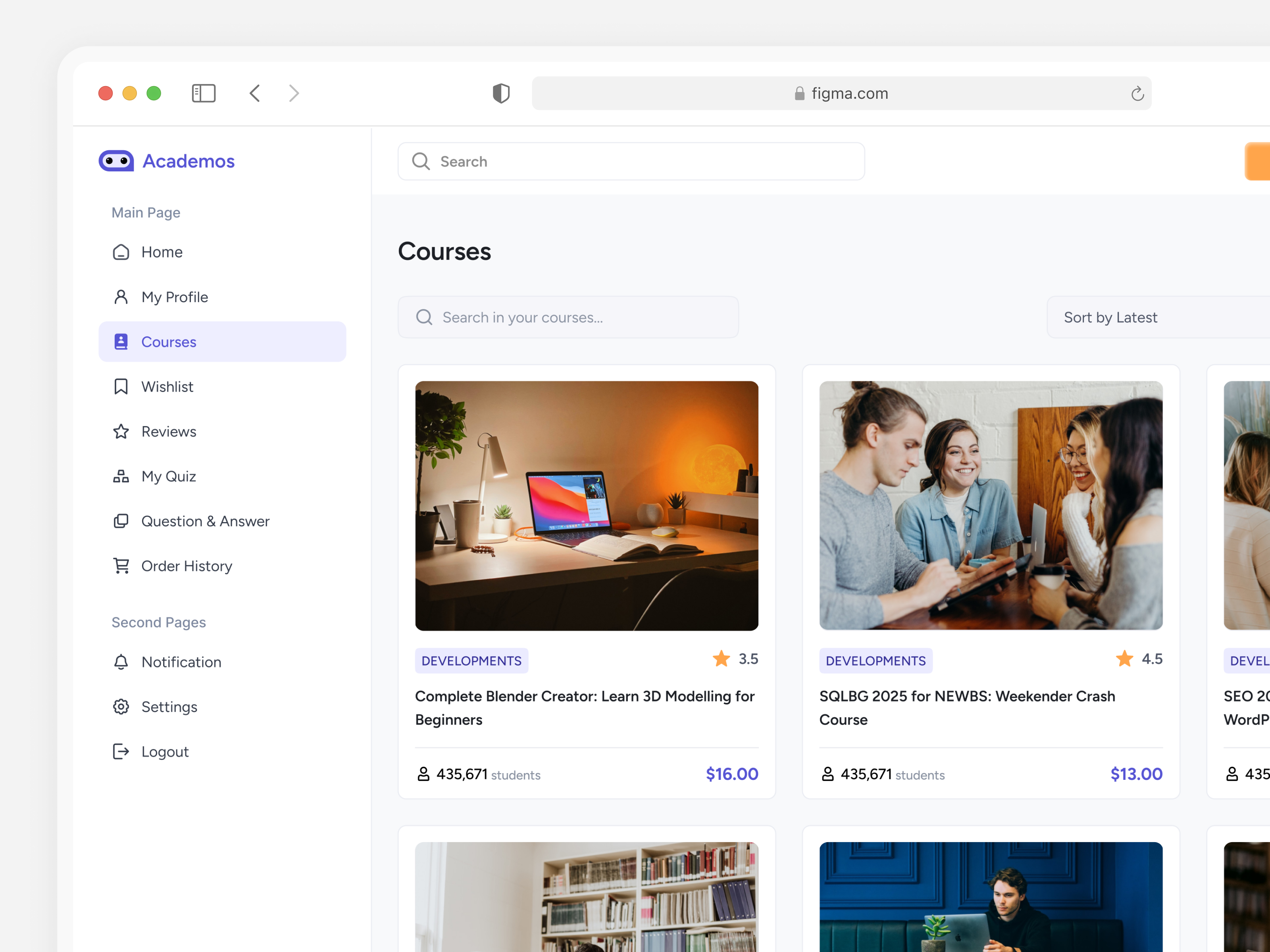 SaaS Learning Management System (LMS) Courses Page UI/UX Design by ...
