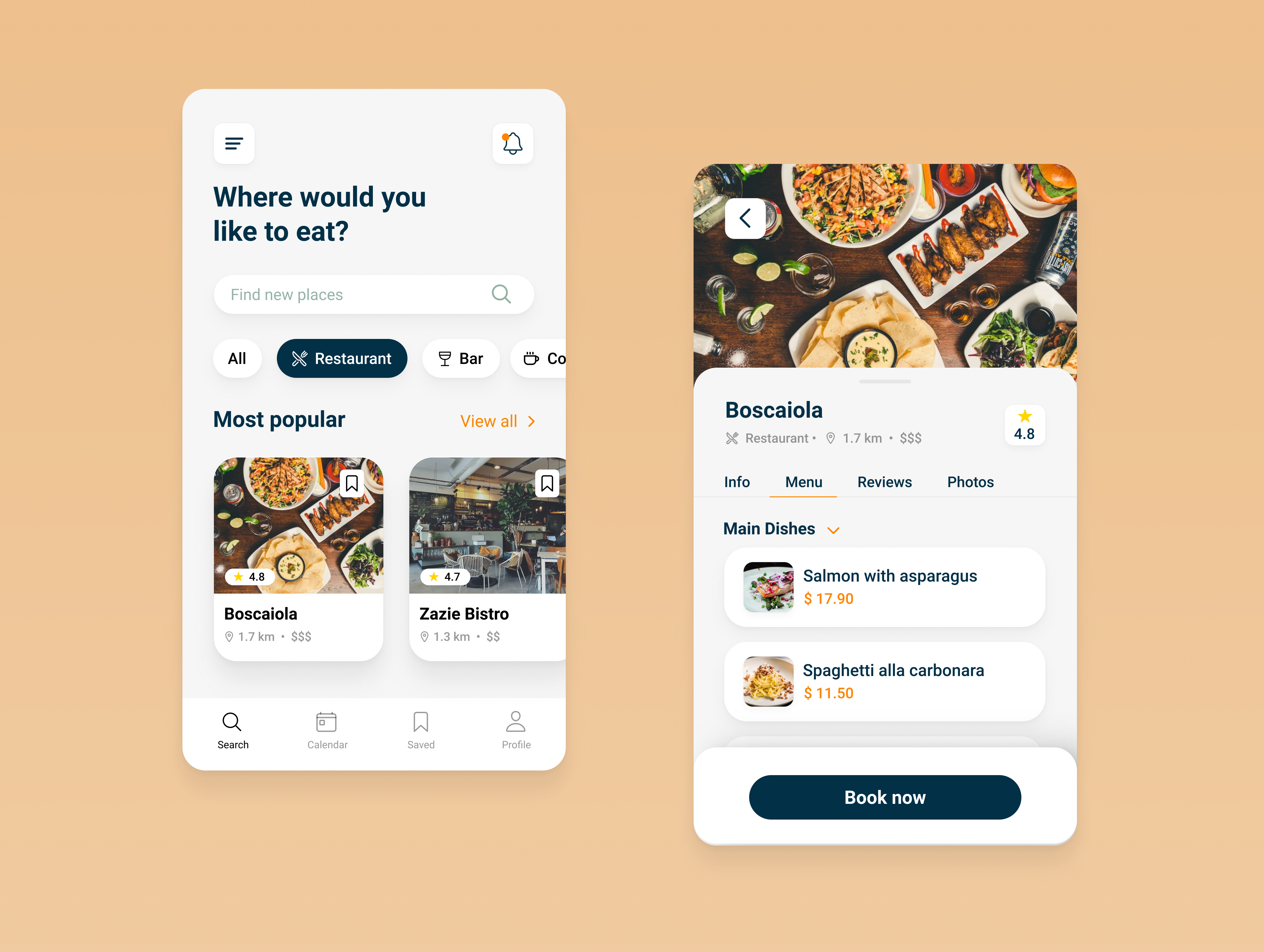 Restaurant booking app concept by Wojtek Zielonka on Dribbble