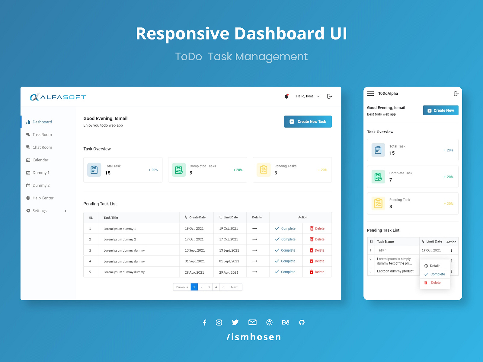 Responsive Dashboard UI for AlphaSoft by Ismail Hosen on Dribbble