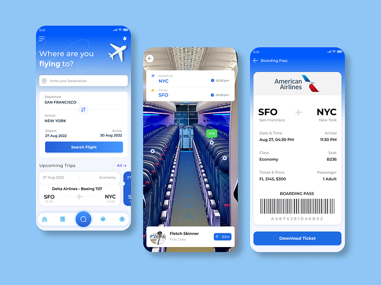 Flight Ticket Booking App by FlutterTop UI/ UX for Fluttertop UIUX Studio on Dribbble