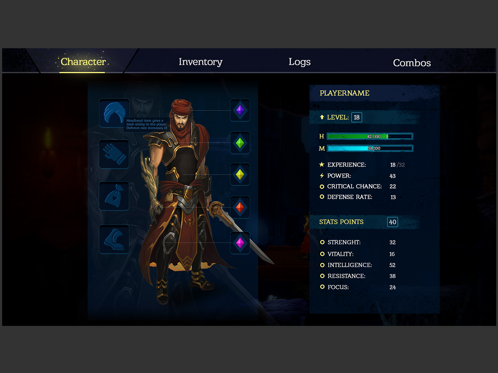 Character UI for a fantasy PC game by Kate Kalmykova on Dribbble