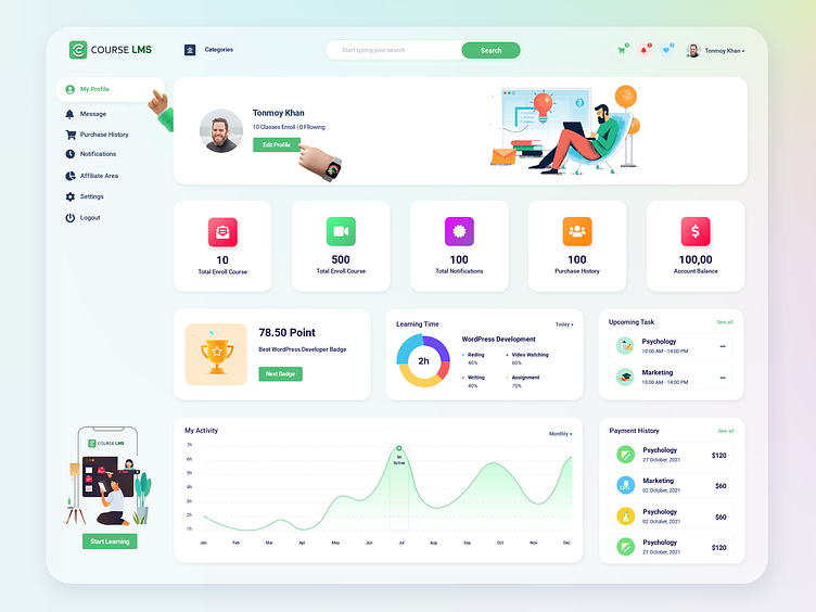 student dashboard design by Tonmoy Khan on Dribbble