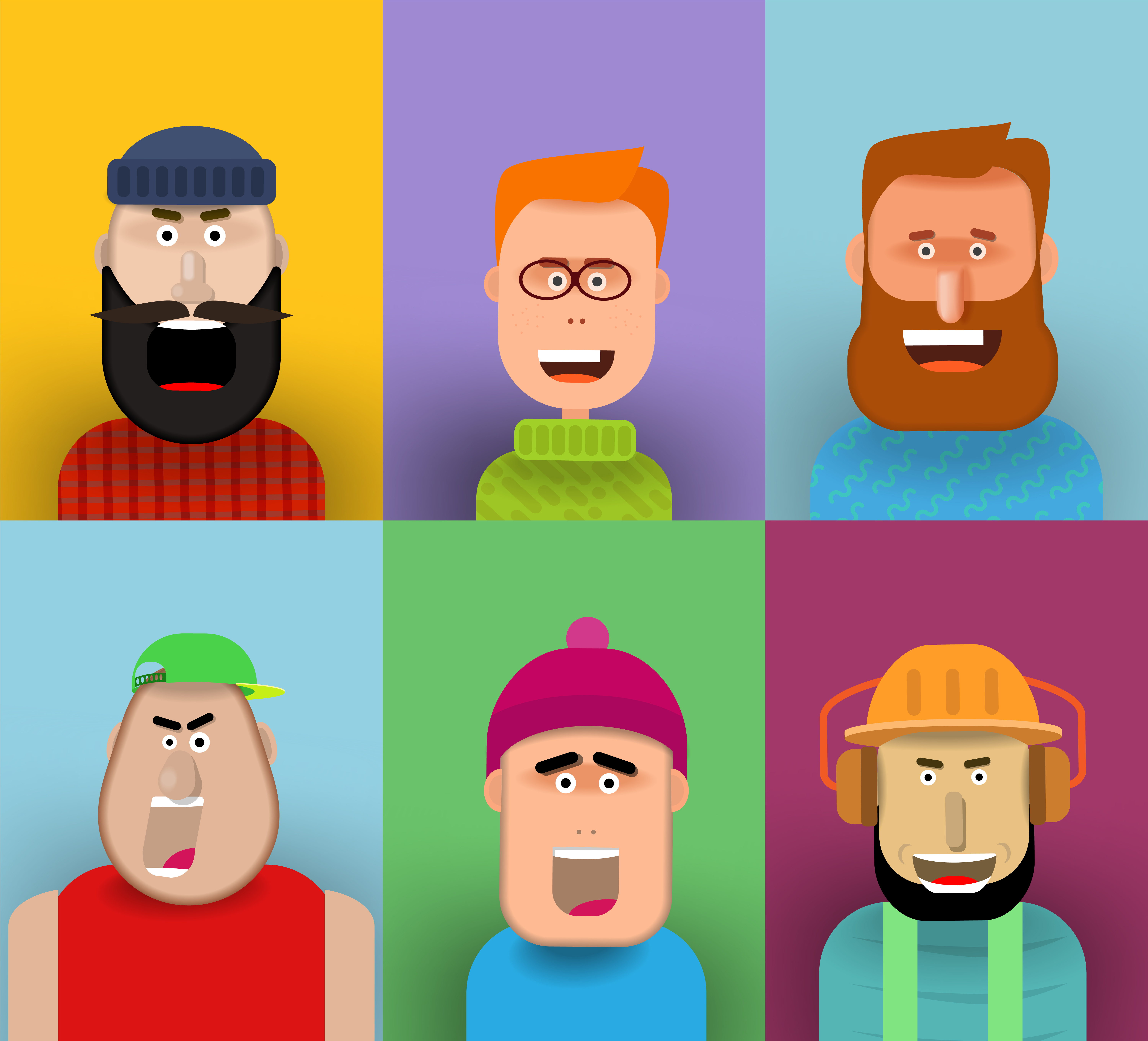 Cartoon men on a colored background by Palladadesign on Dribbble