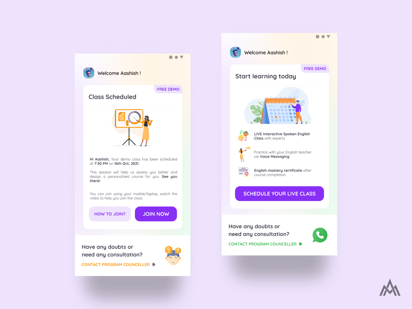 Demo Booking Screen by Ash M on Dribbble