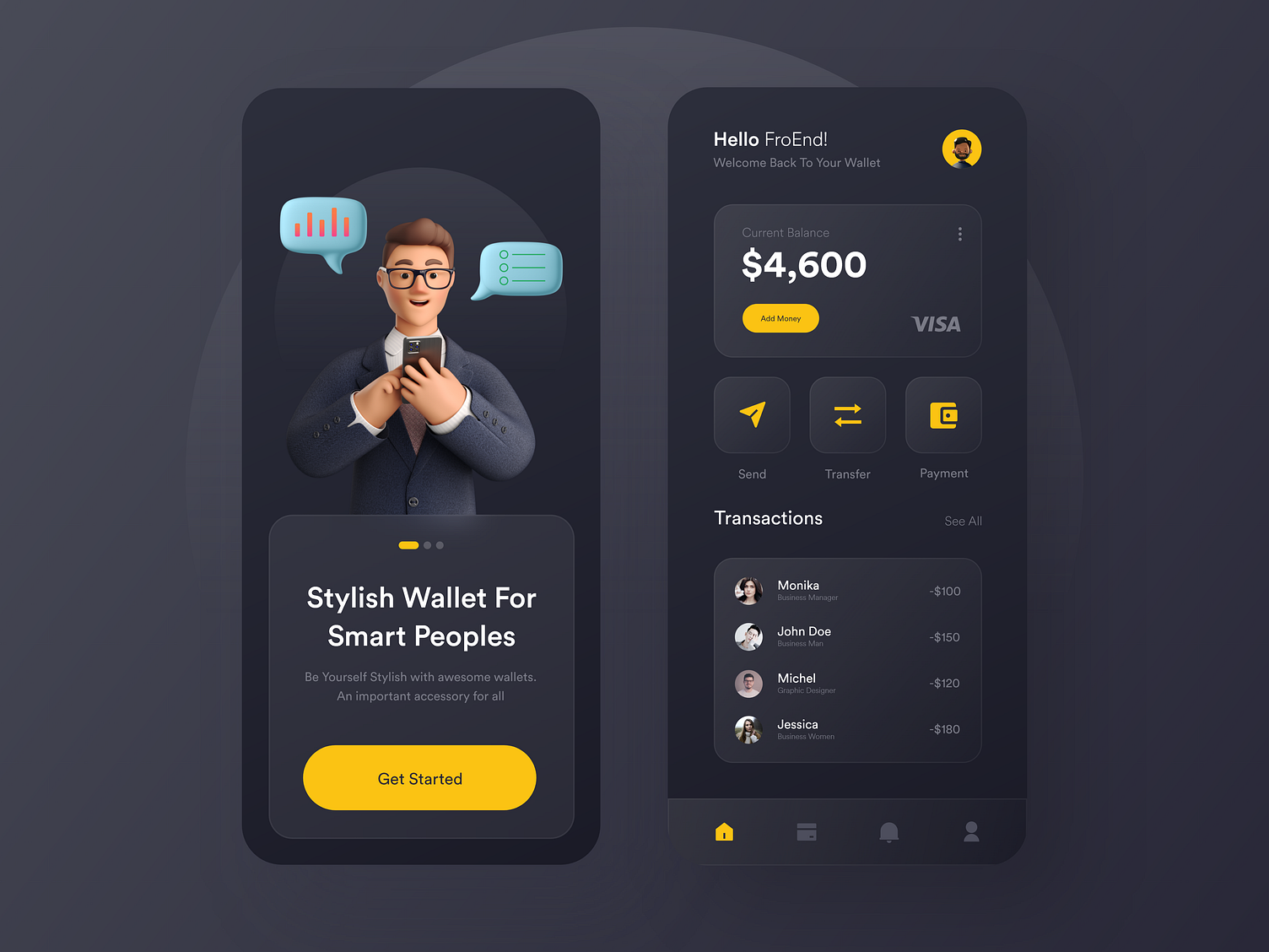 Dark UI - Wallet App by Topu Roy Antu on Dribbble
