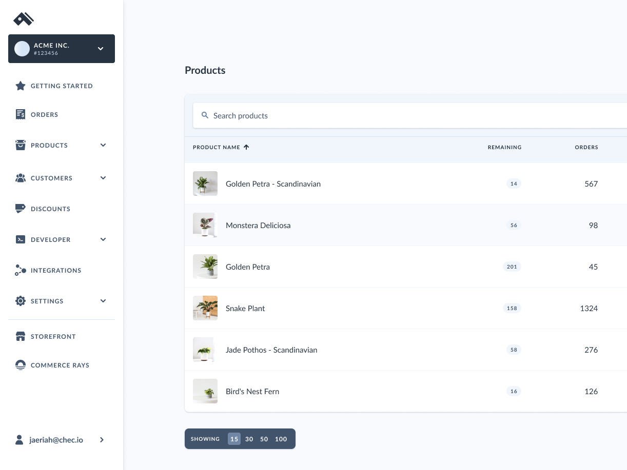 Dashboard navigation by Jaeriah for Commerce.js (by Chec) on Dribbble