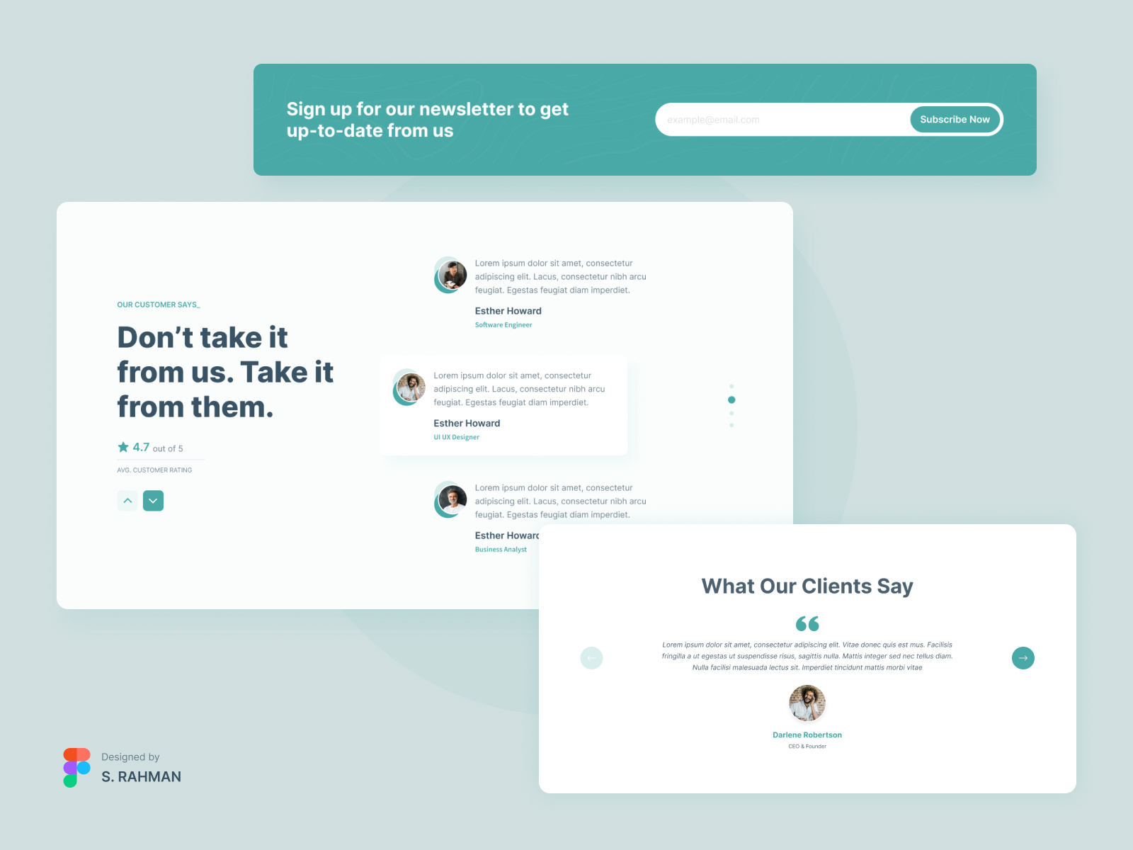 Testimonial & Newsletter Design by Sohanur Rahman Joy on Dribbble