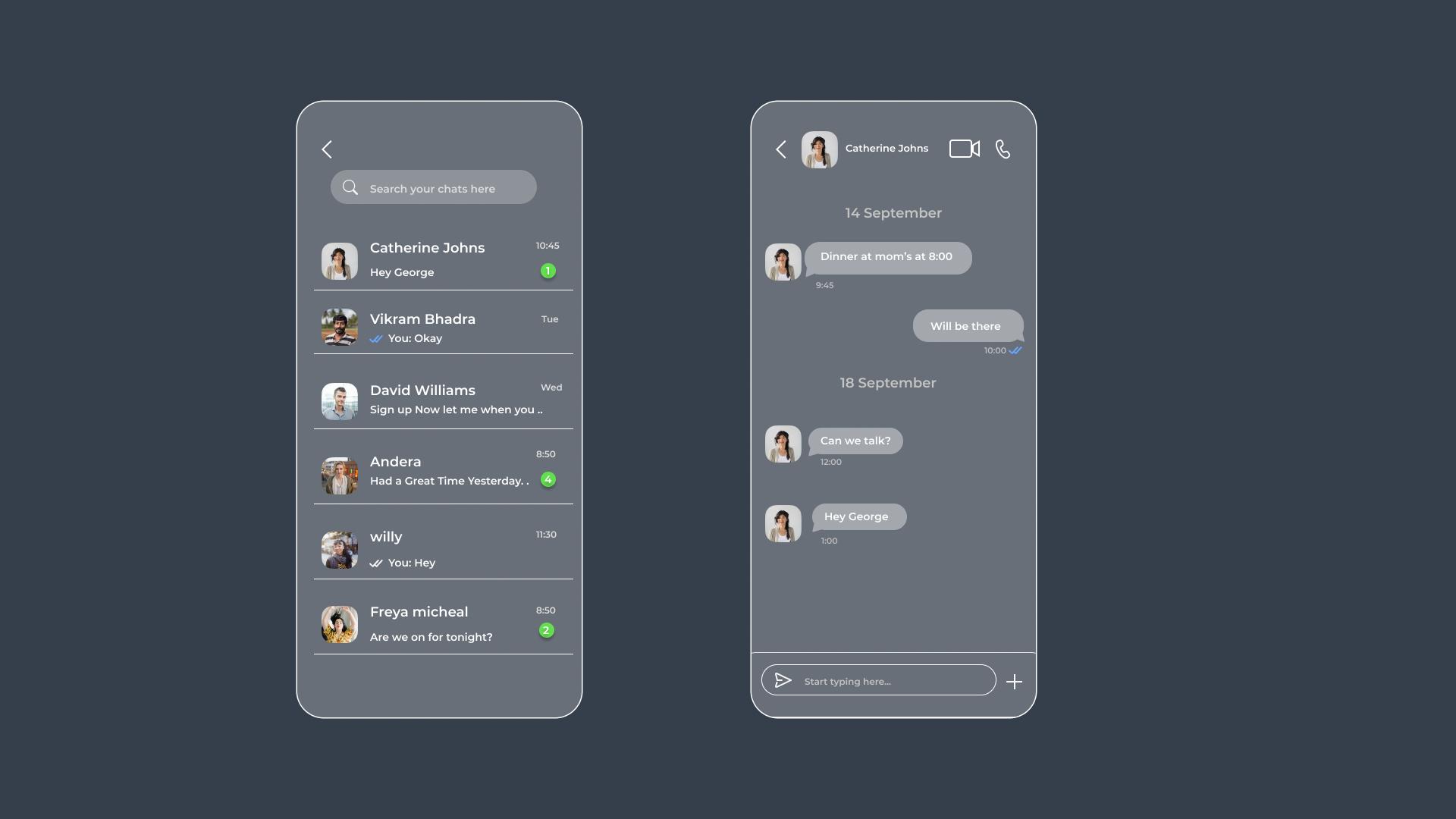 Chat App Glassmorphism UI #DailyUI #013 by vishnu Arunachalam on Dribbble